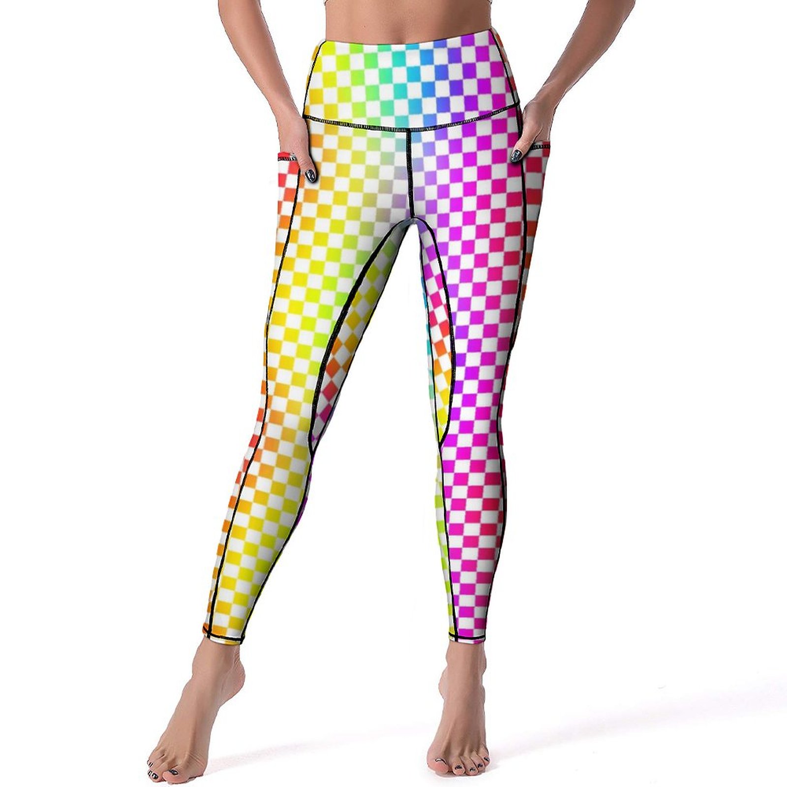 Simple Checkerboard Leggings Red and Black Checkered Push Up Yoga Pants ...