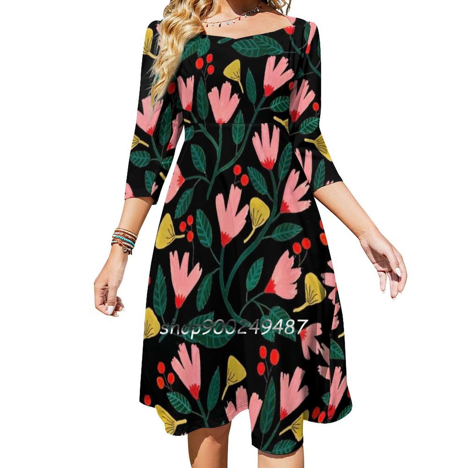 Simple Checks Sweet Elegant Dress Women Korean Kawaii Square Collar ...