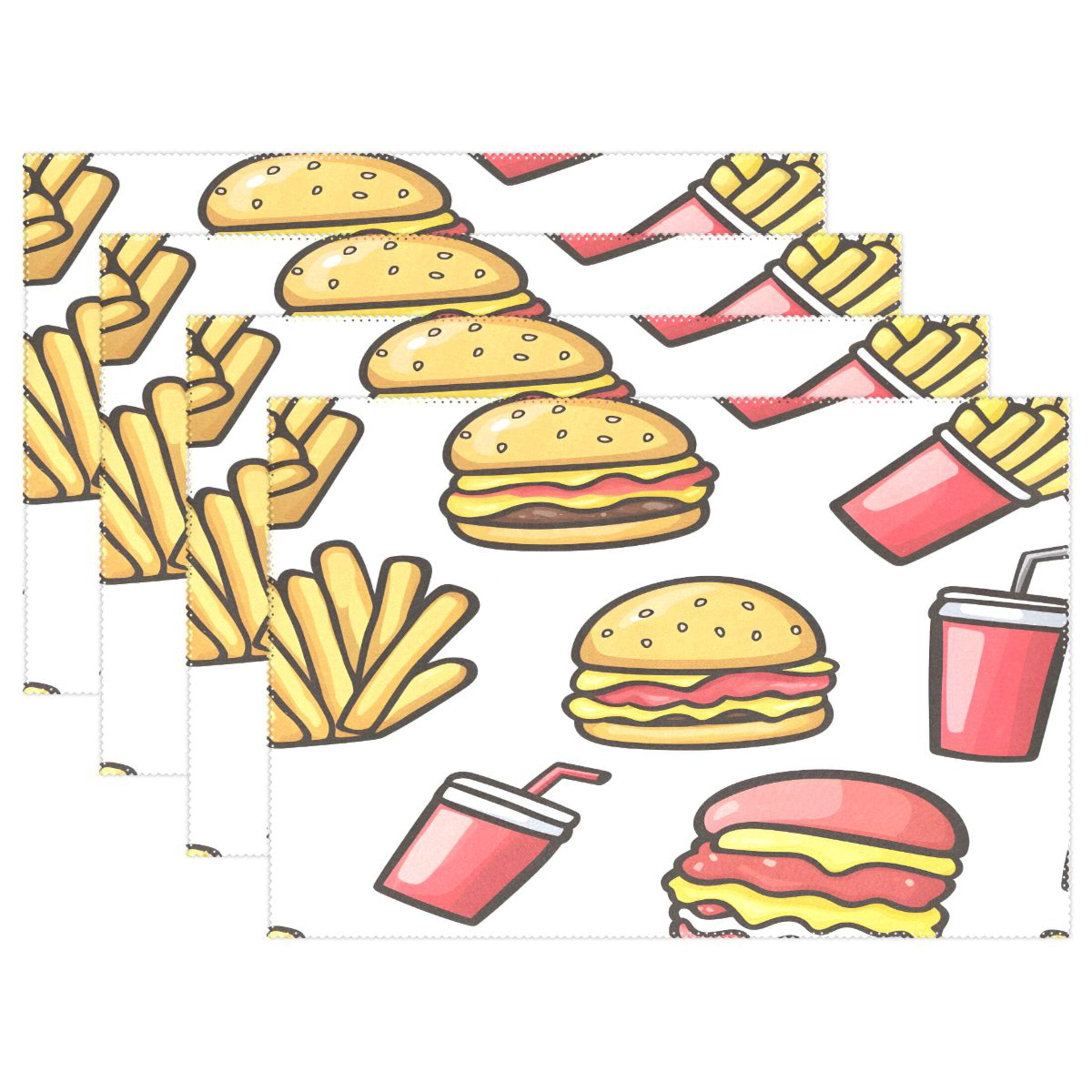 Simple Children's Drawings Food 4-Piece 12x18in Heat-Proof Place Mats ...