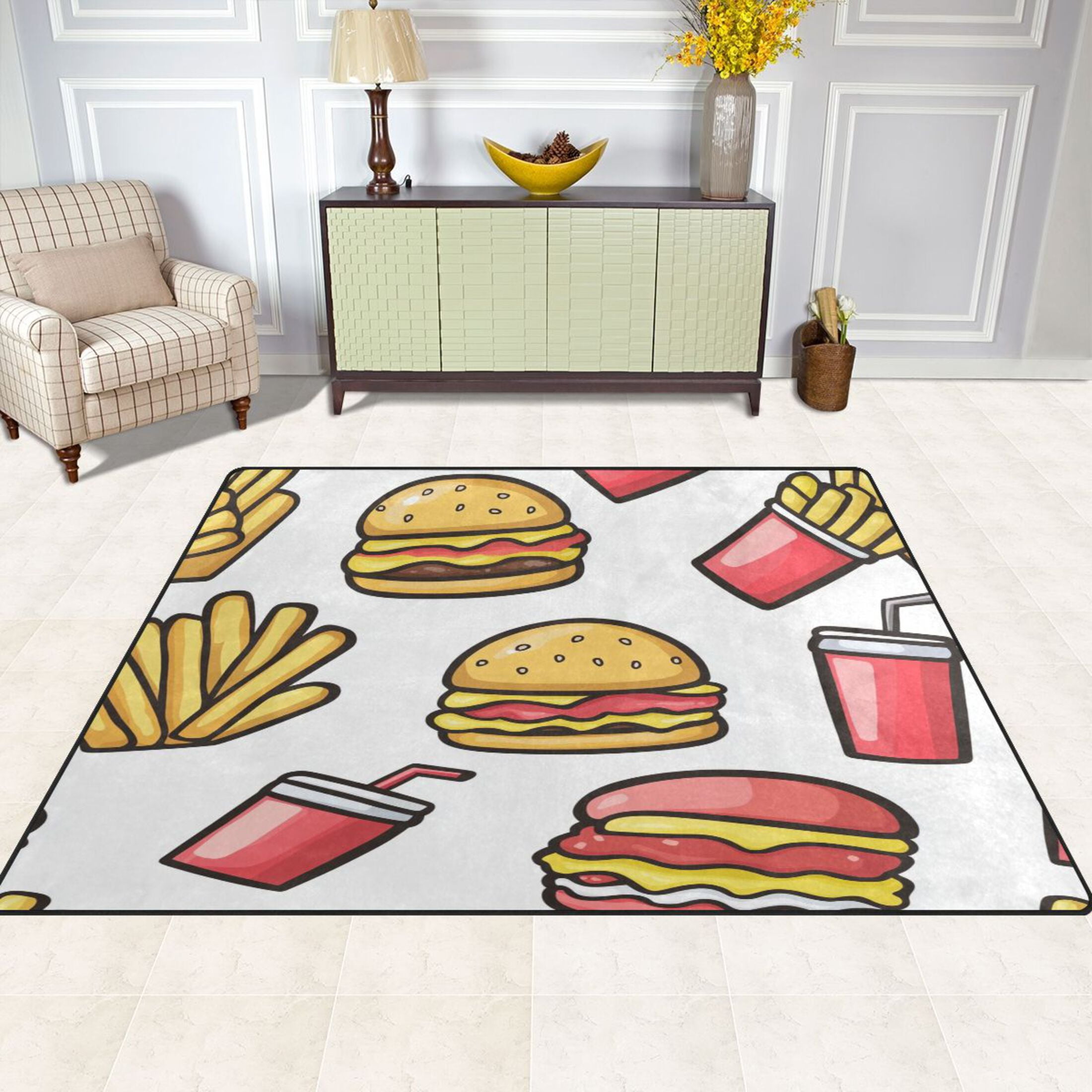 Simple Children's Drawings Food 80''x58'' Extra Large Plush Memory Foam ...