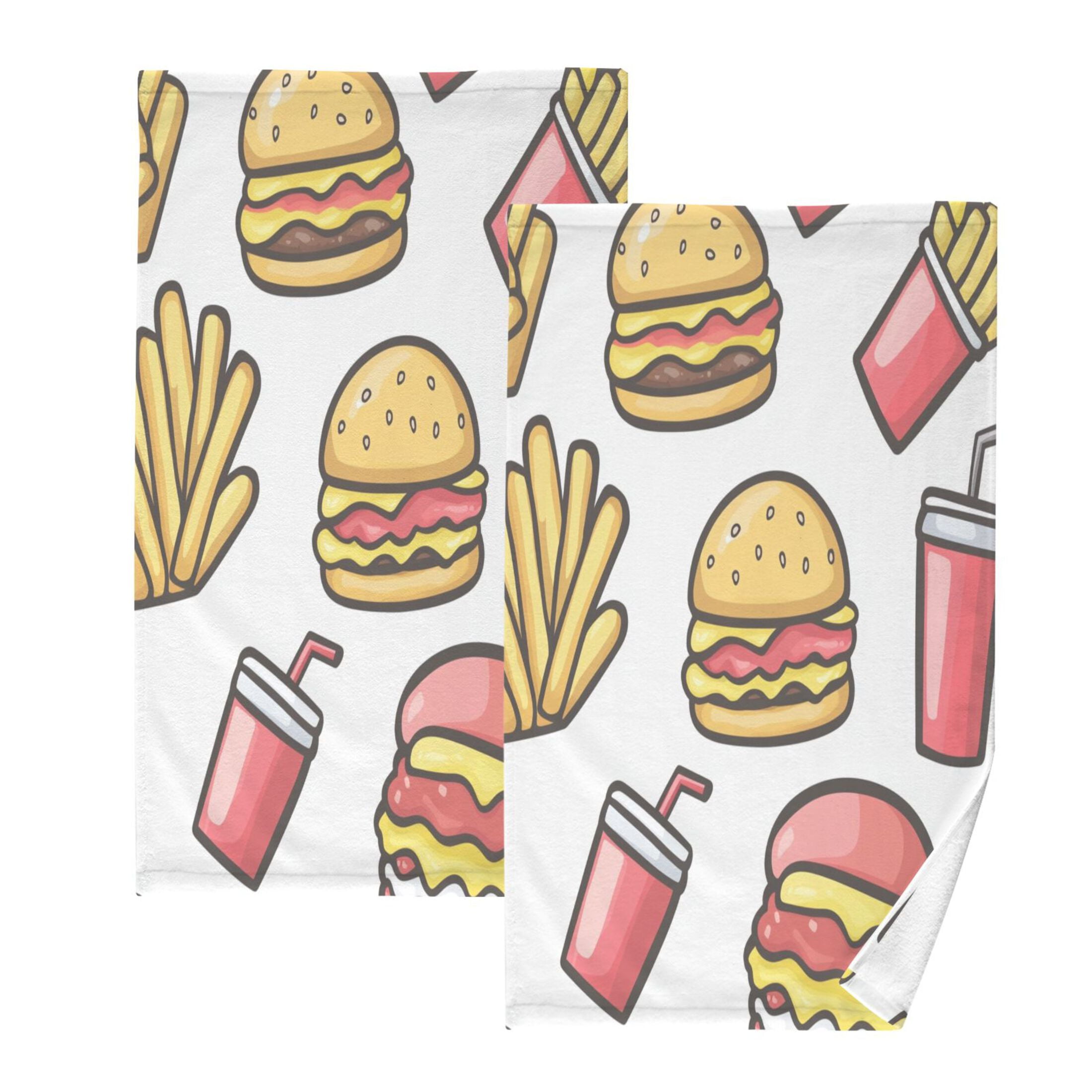 Simple Children's Drawings Food Set of 2 Pure Cotton Towels, 16'' x 28 ...