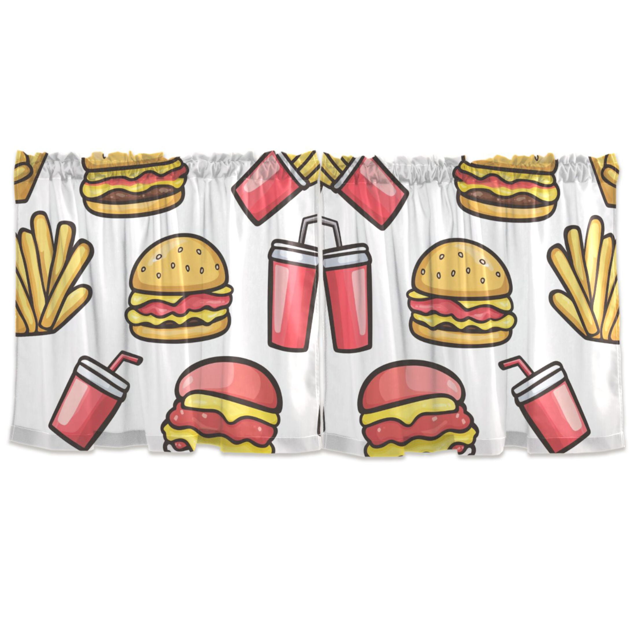 Simple Children's Drawings Food Tier Curtains for Kitchen 57x24 Inch ...
