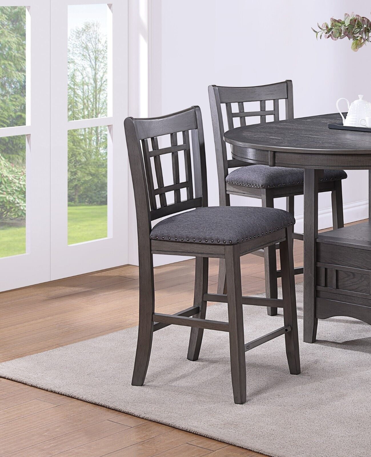 Simple Classic Gray Color Dining High Chairs Cushions Seats Wooden Set of 6pc Chairs Dining Room ...
