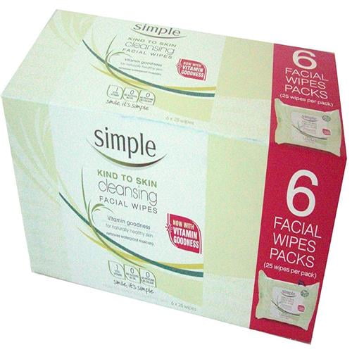 Simple Cleansing Facial Wipes (Boxed 6 Packs X 25 Wipes) Total 150 ...