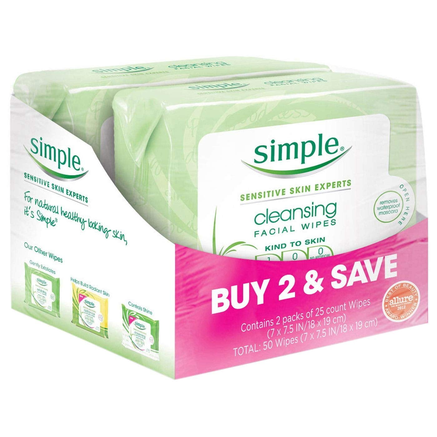 Simple Cleansing Facial Wipes Boxed 6 packs x 25 wipes Total 150 Wipes ...