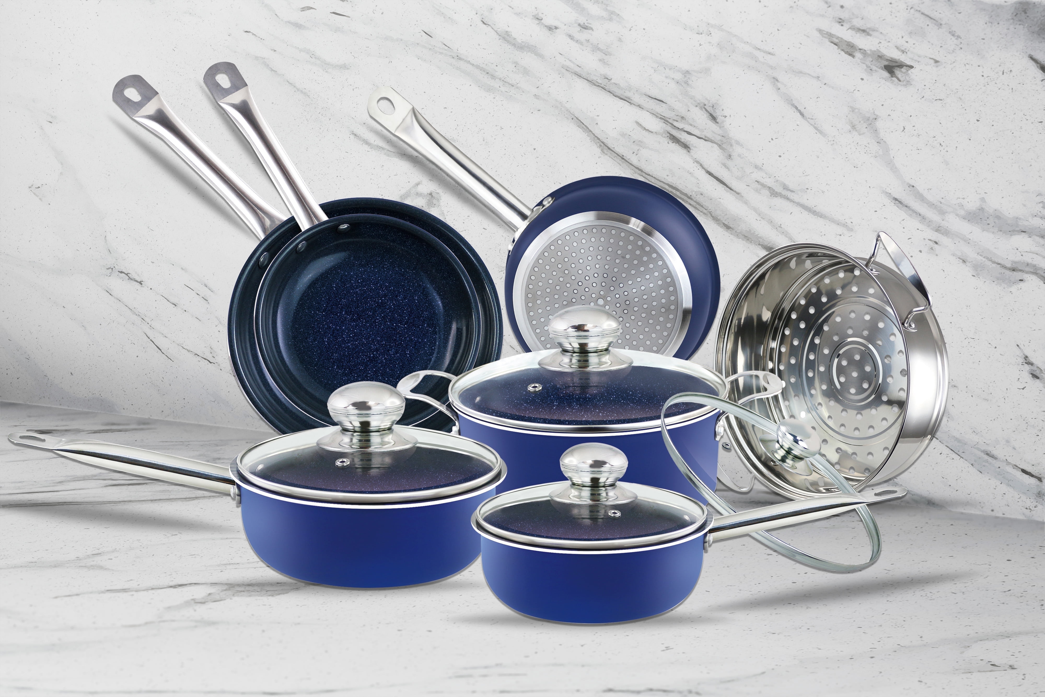 Simple & Co 11pc Nonstick Blue Sapphire Ceramic Cookware Set ...