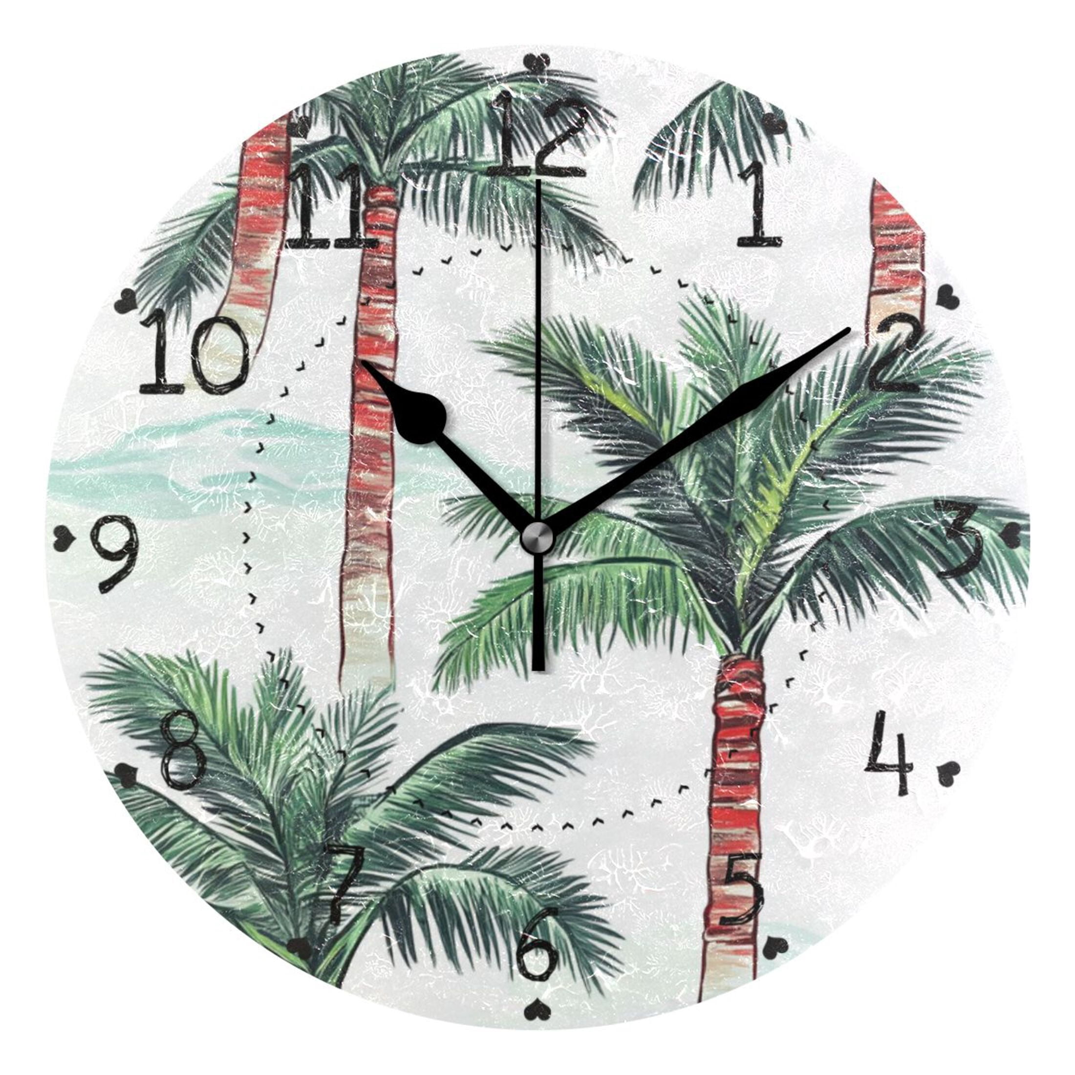 Simple Coconut Trees Round Wall Clock Silent Battery Operated Home ...