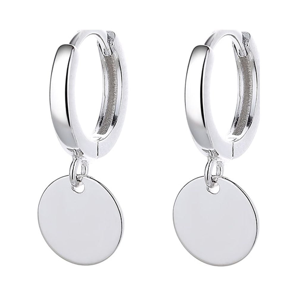 Simple Coin Disc Dangle Hoop Earrings Sterling Silver Cartilage Huggie ...