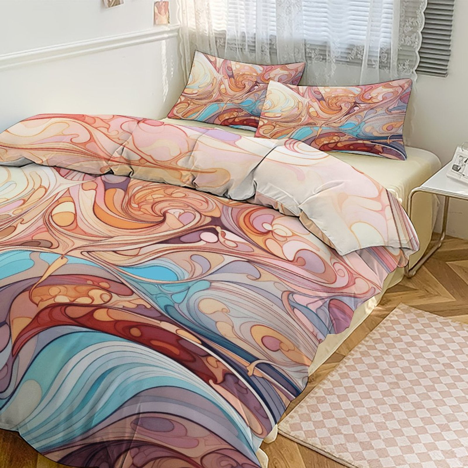 Simple Colored Ripple Bedding Set with Zipper Closure for Girls & Boys ...