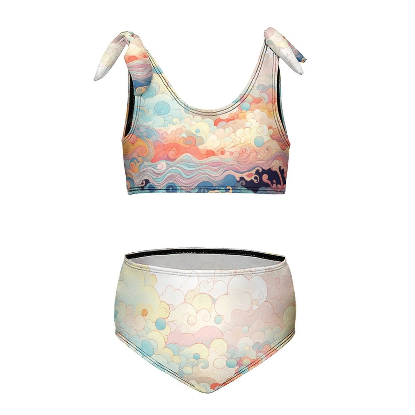 Simple Colored Ripple Two Piece Swimsuit Set, Bikini Swimsuit Suitable ...