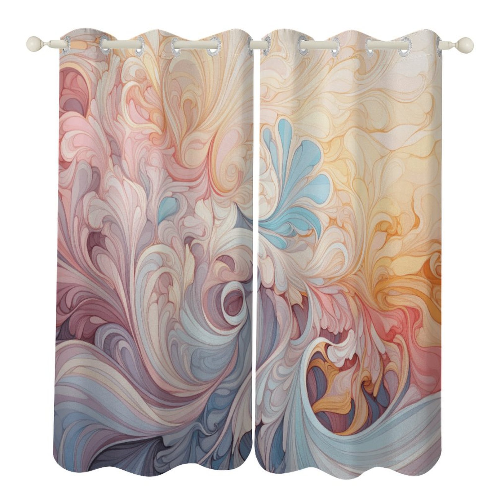 Simple Colored Ripple Window Curtain Panels Grommet Blackout Curtains ...