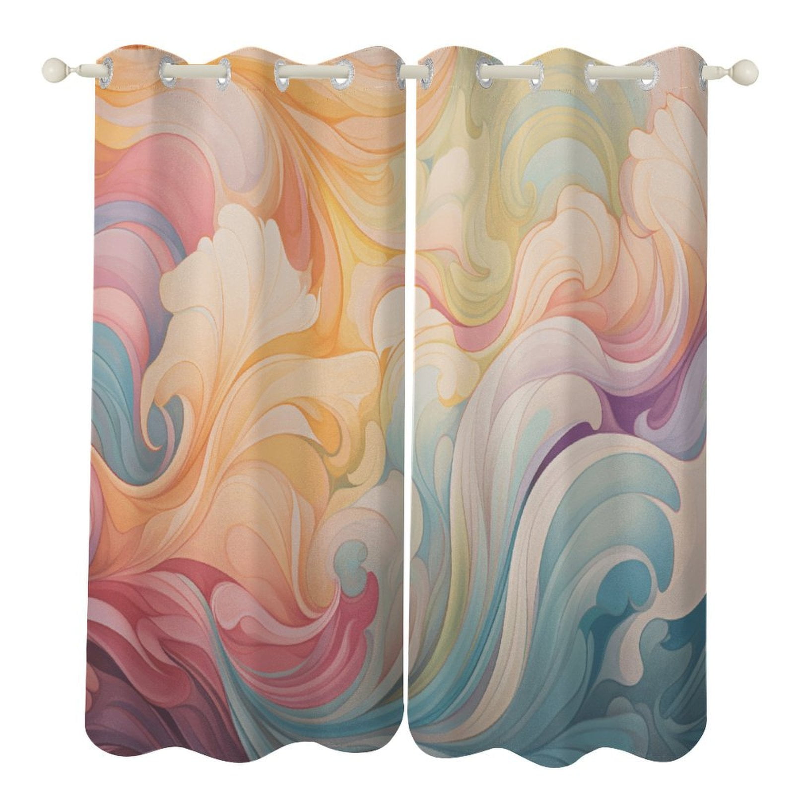 Simple Colored Ripple Window Curtain Panels Grommet Blackout Curtains ...