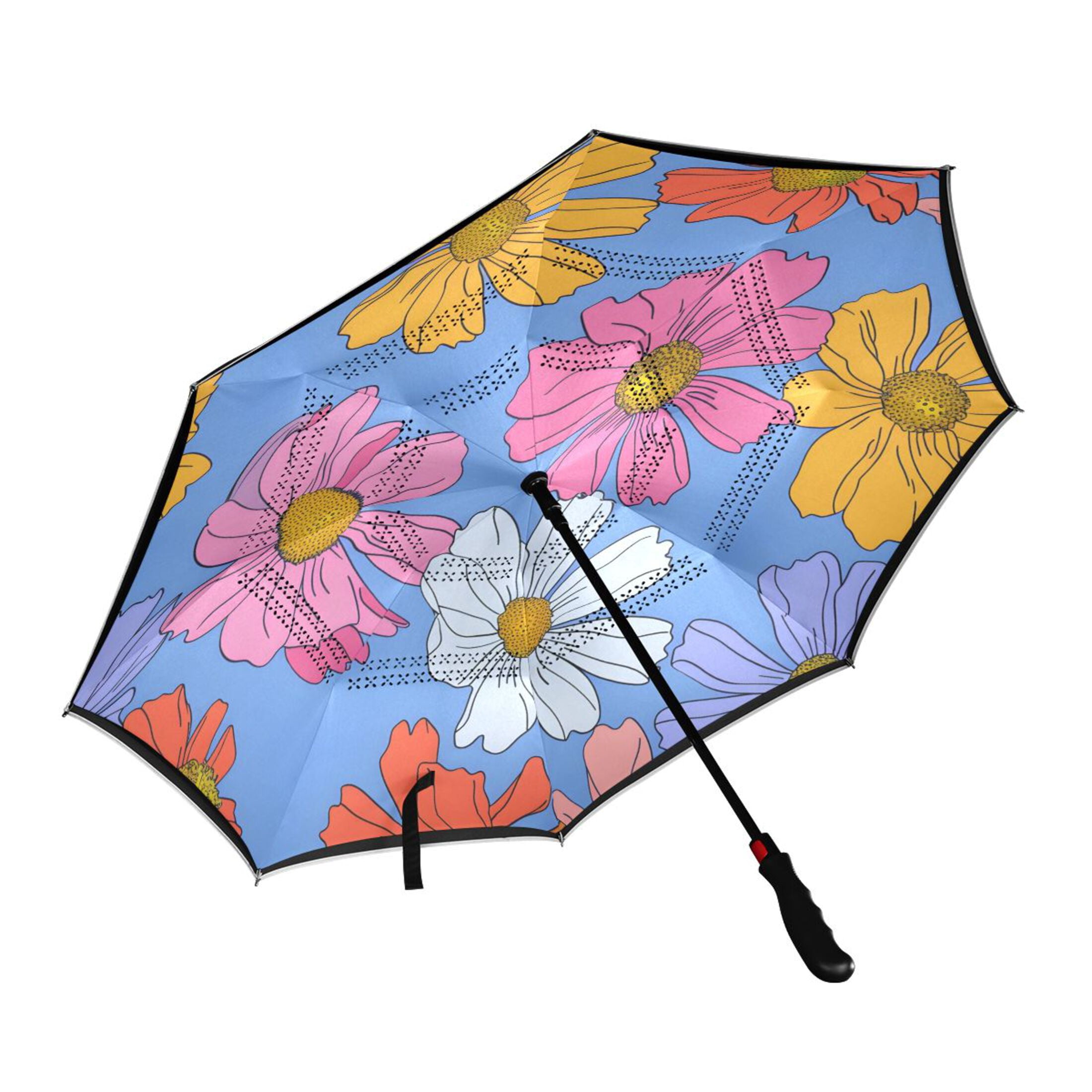 Simple Colorful Flowers Automatic Reverse Umbrella Parasol Inverted ...