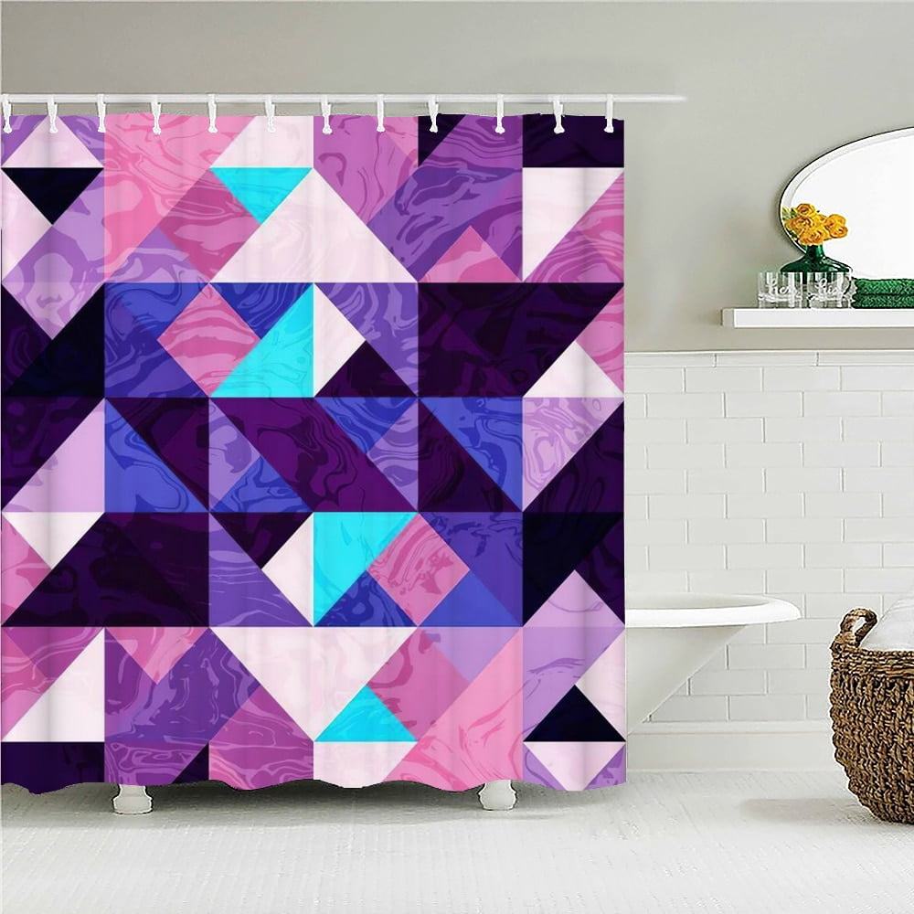 Simple Colorful Geometric Pattern Fabric Shower Curtain Bathroom ...