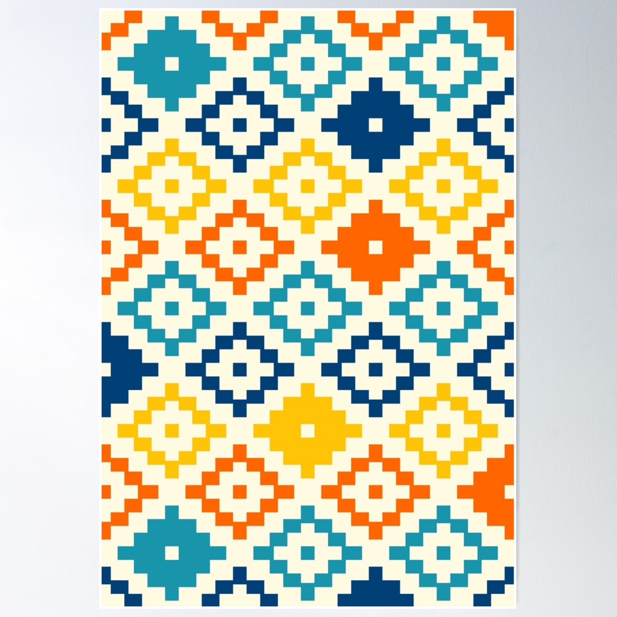 Simple Colorful Pixel Aztec Diamonds Poster Wall Art, Modern Wall Decor ...