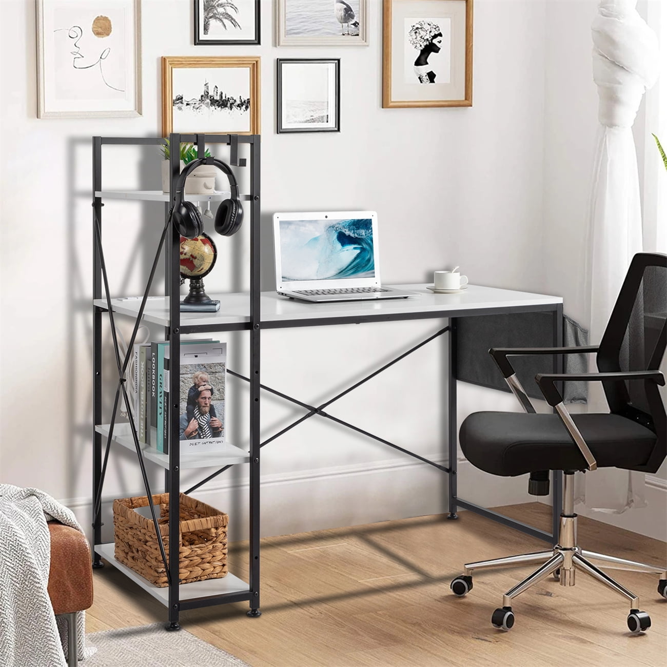 Simple Computer Desk with Storage Shelves, Particleboard Paste Triamine ...