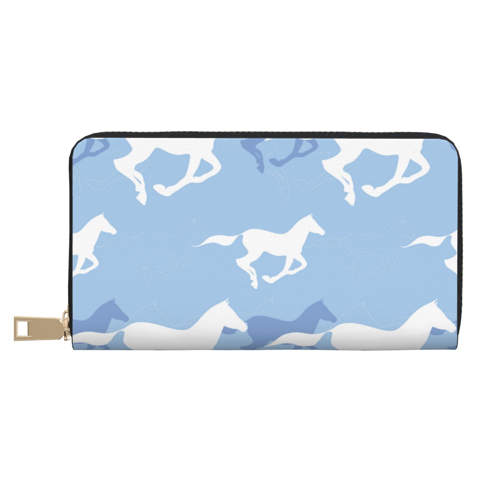 Simple Cool Horse Blue And White Wallet Women, Leather Bifold Multi ...
