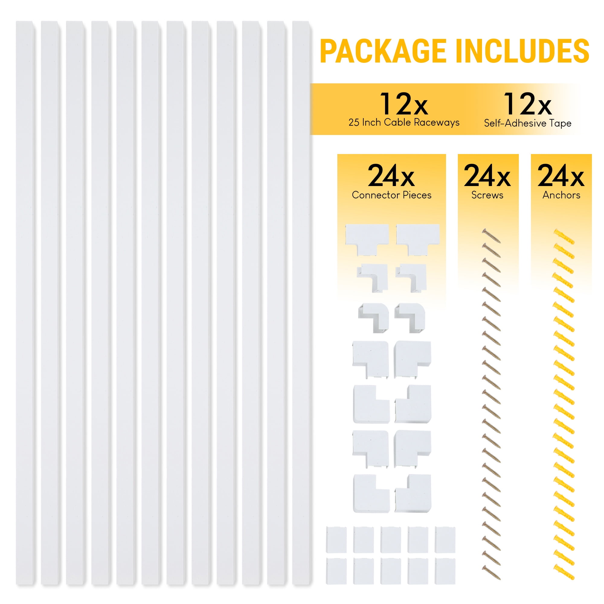 Simple Cord Set of Plastic Twelve 25-inch Wall Cable Management Covers ...