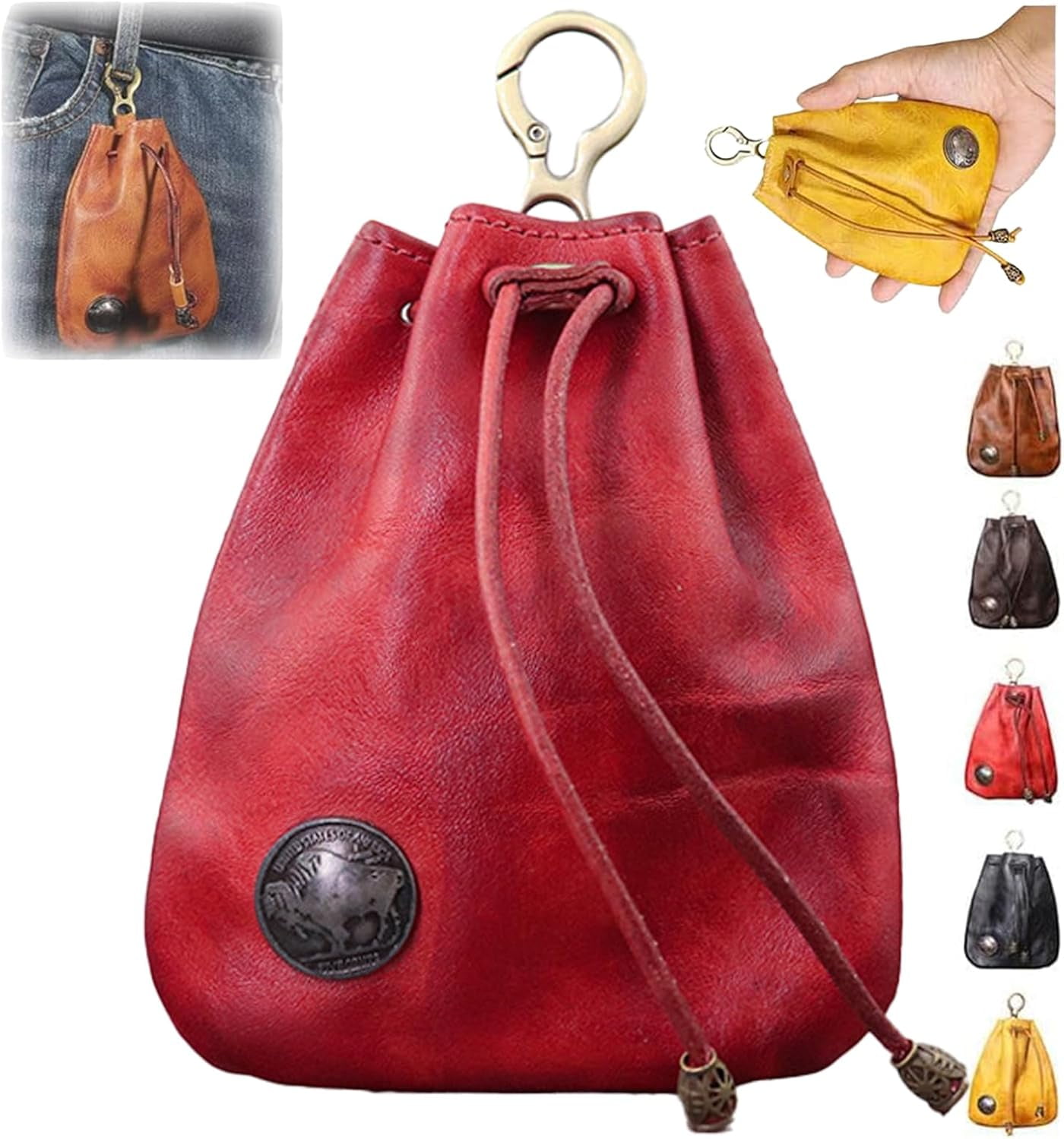 Simple Cowhide Retro Storage Bag 2025 New Leather Drawstring Coin Purse ...
