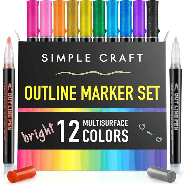 Simple Craft 12 Double Line Outline Metallic Markers - Walmart.com