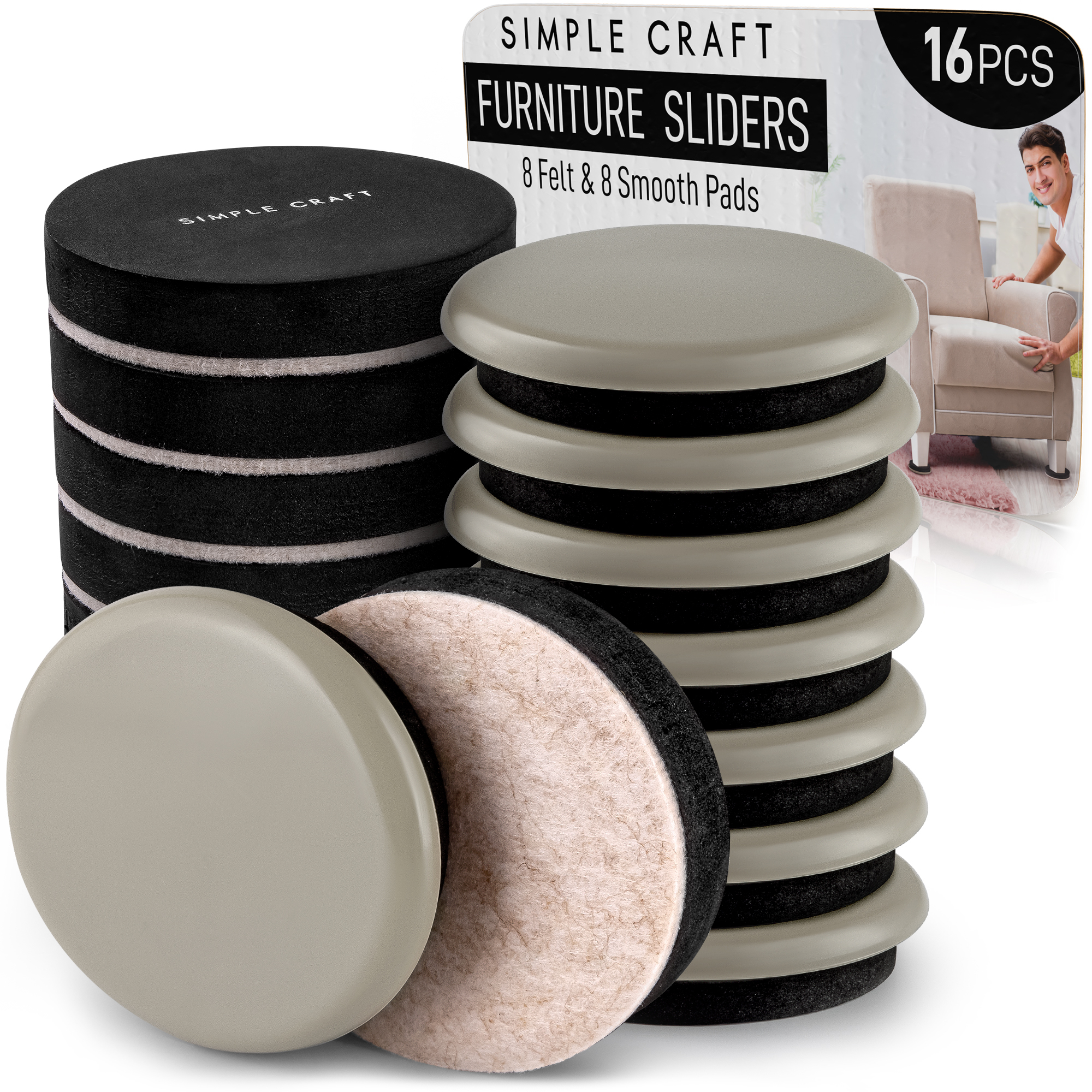 Simple Craft 16pcs Felt Furniture Sliders for Hardwood Floors 3 1/2 ...