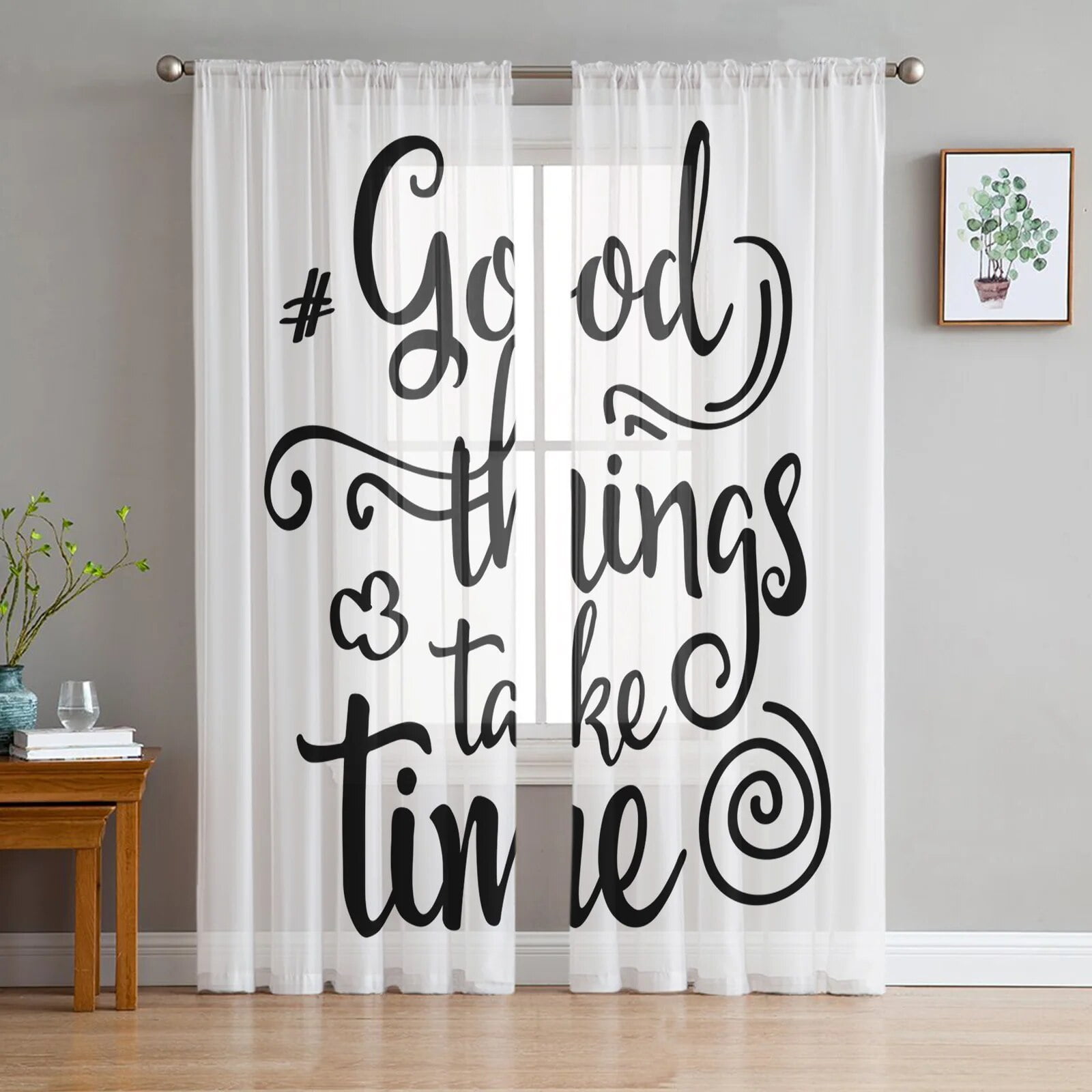Simple Creative Scenery Tulle Curtain for Living Room Bedroom Windows ...