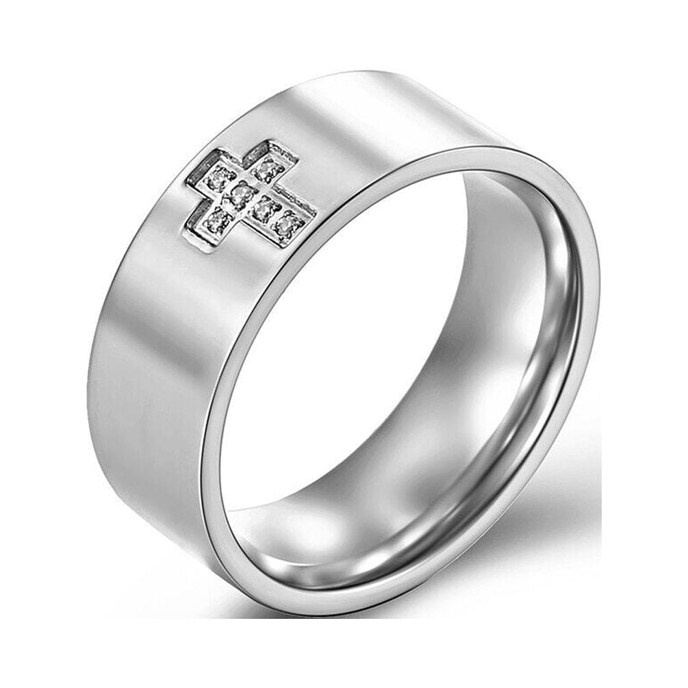 Simple Cross Band Ring for Men Women Stainless Steel Cz Fashion Jewelry ...