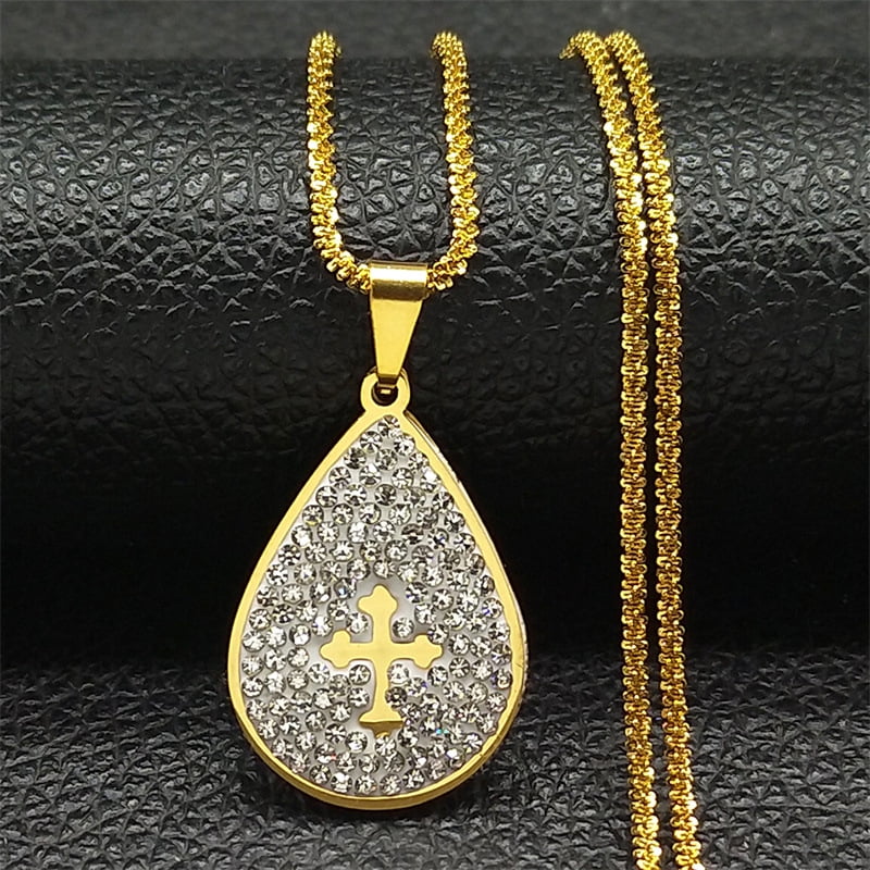 Simple Cross Pendant Necklace 14K Yellow Gold Crystal Jesus Christ ...