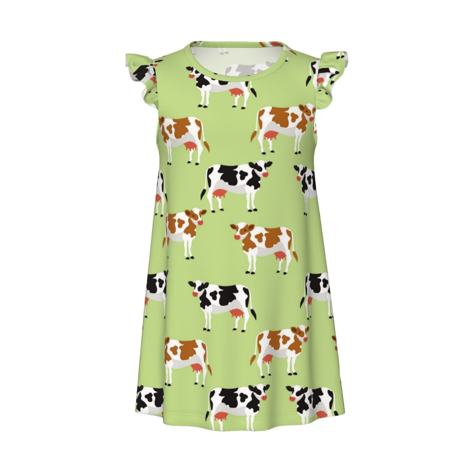 Simple Cute Cow Green Girls Nightgowns, Pajamas for Girls, Soft Flutter ...