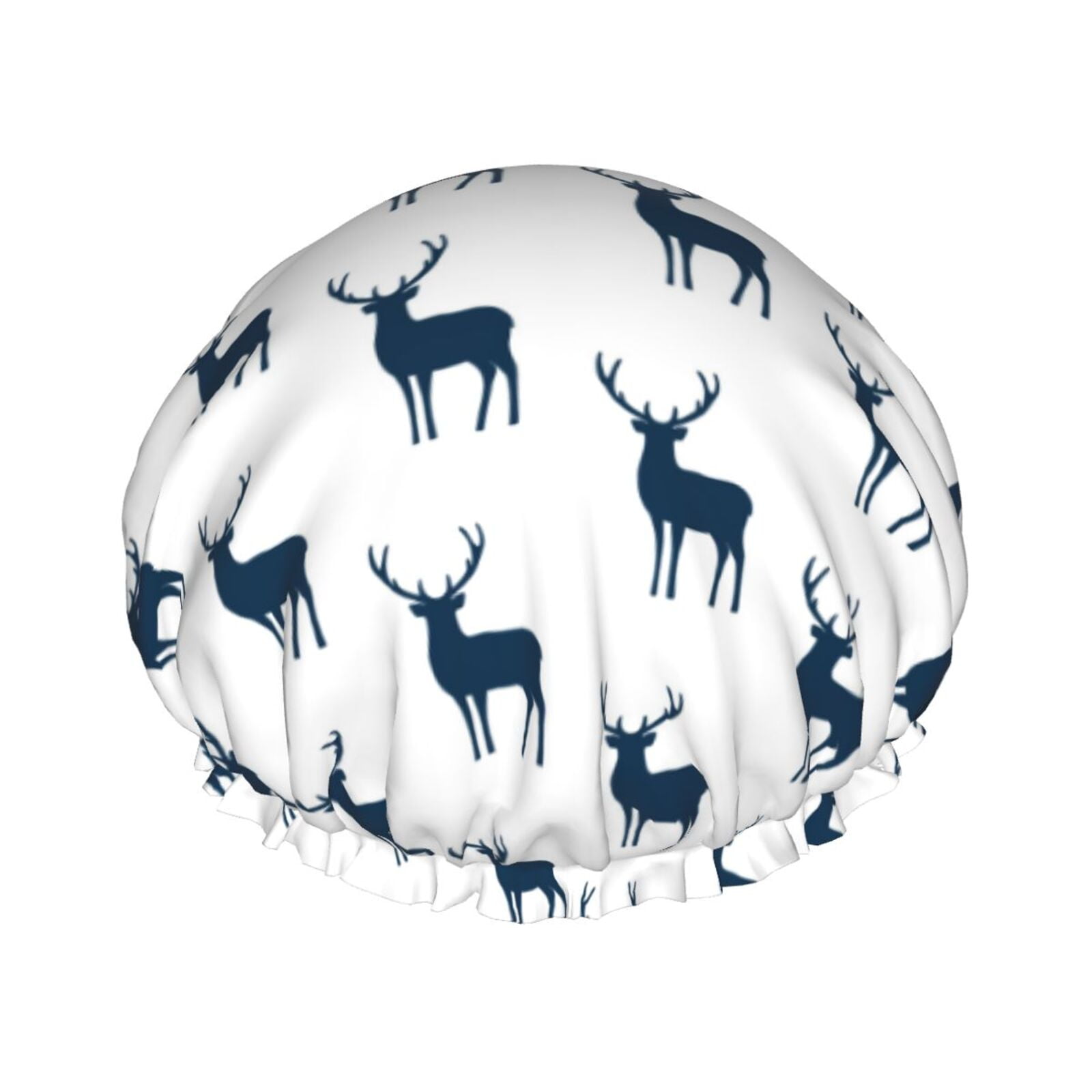 Simple Cute Deer Navy Blue Double Layers Shower Cap, Reusable ...