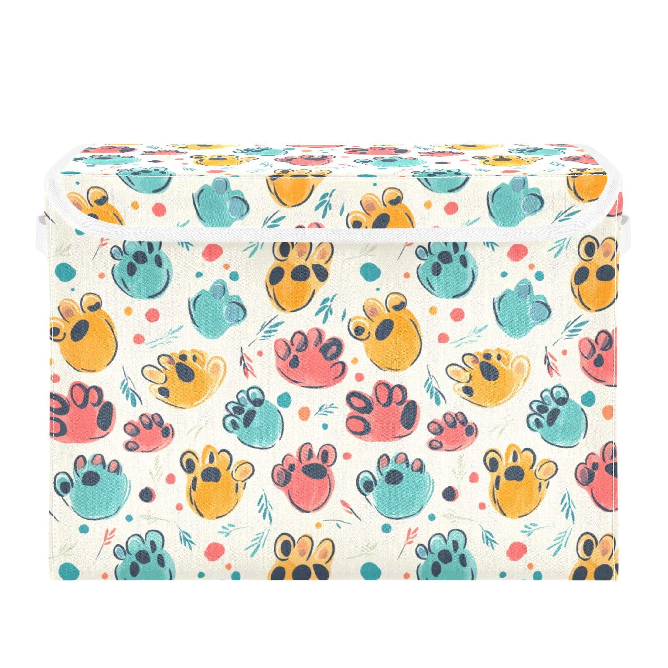 Simple Cute Paw Large Storage Bins with Linen Collapsible Lid Storage ...
