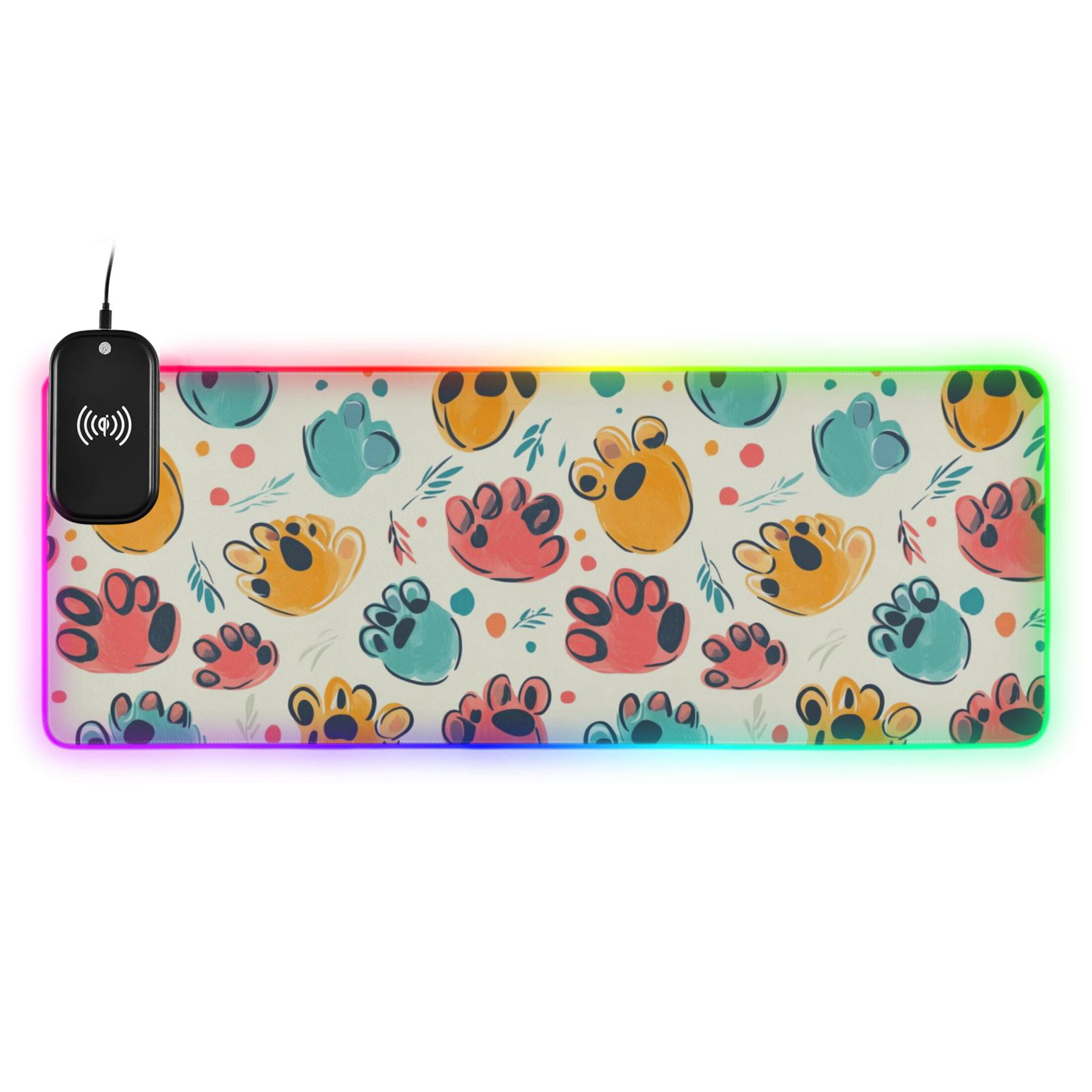 Simple Cute Paw Wireless Charging RGB Gaming Mouse Pad Large Keyboard ...