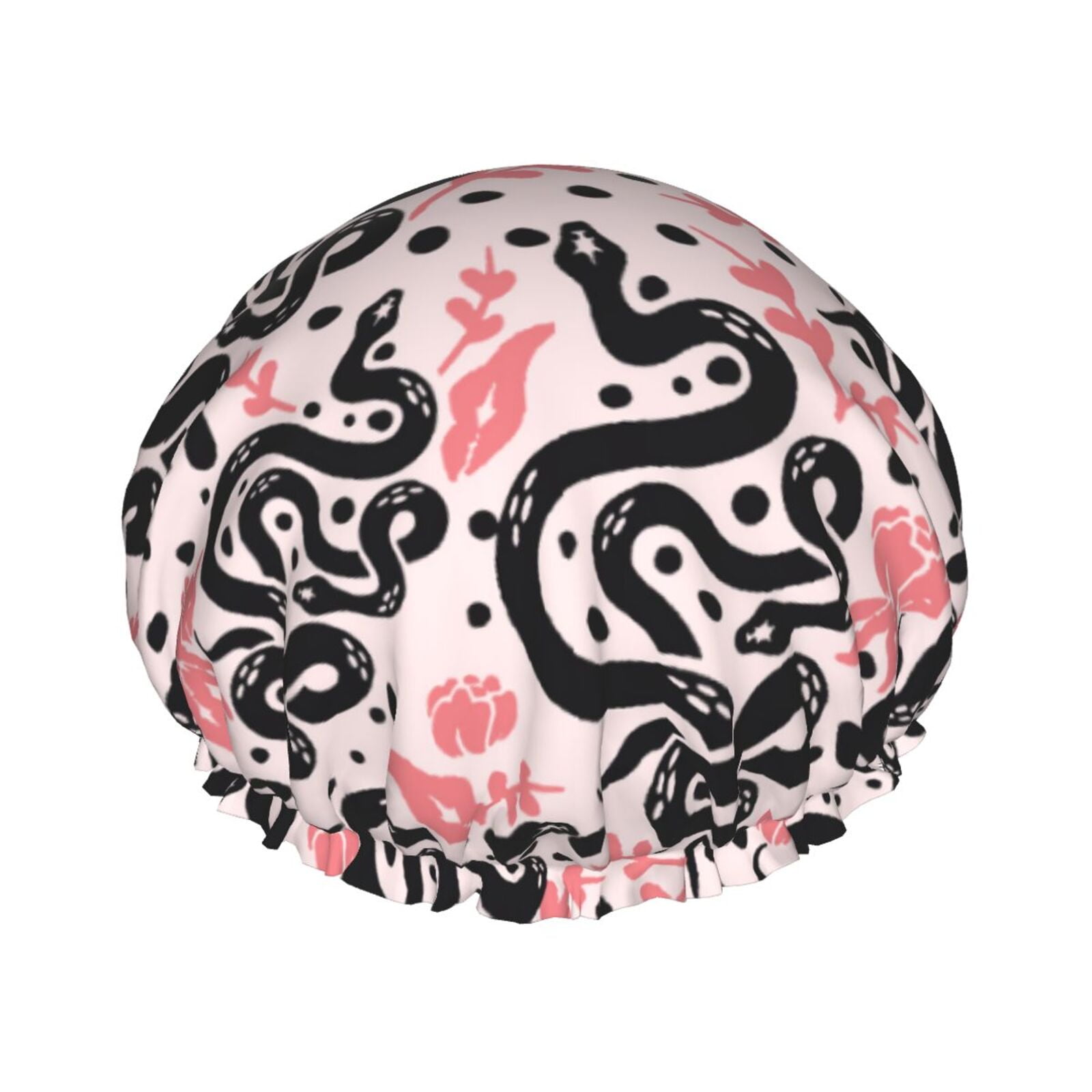 Simple Cute Snake Flower Pink Shower Cap for Women, Double Waterproof ...