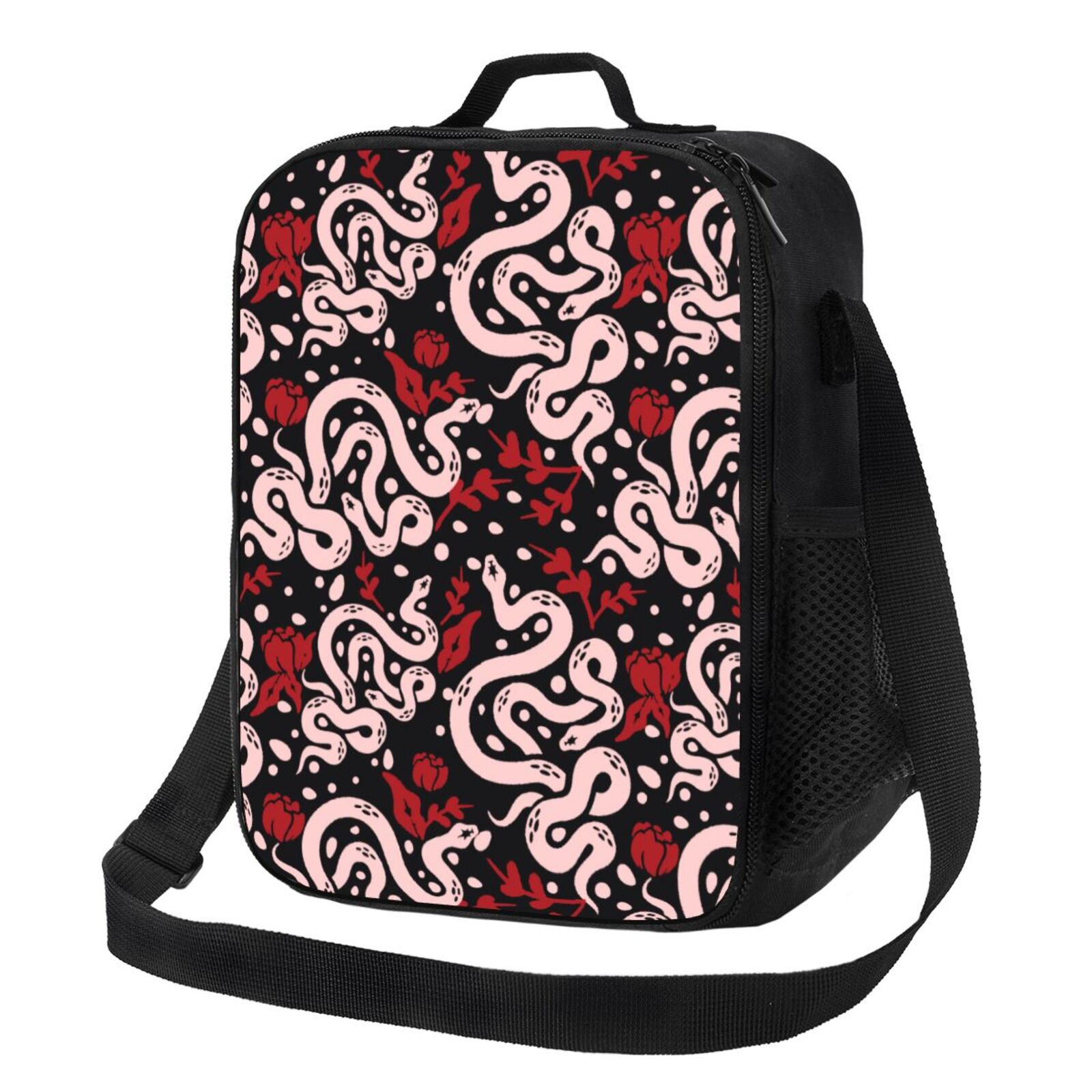 Simple Cute Snake Flower Red Pink Lunch Box for Women Men, Insulated ...