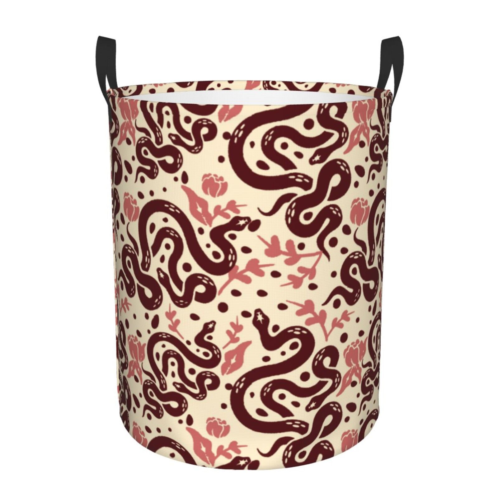 Simple Cute Snake Flower Yellow Round Laundry Basket, Laundry Hamper ...