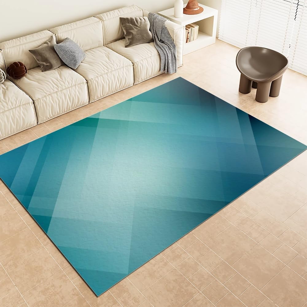 Simple Cyan Area Rug Modern Geometric Low Pile Office Rugs Stylish ...
