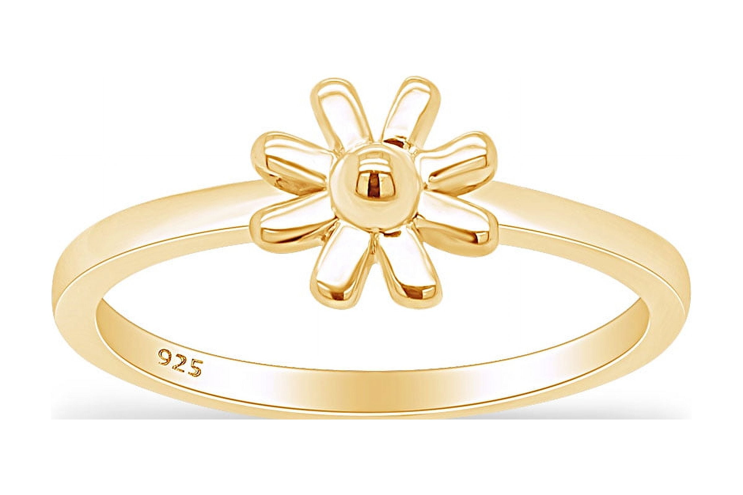AFFY Simple Daisy Flower Promise Ring 14k Yellow Gold Over Sterling ...
