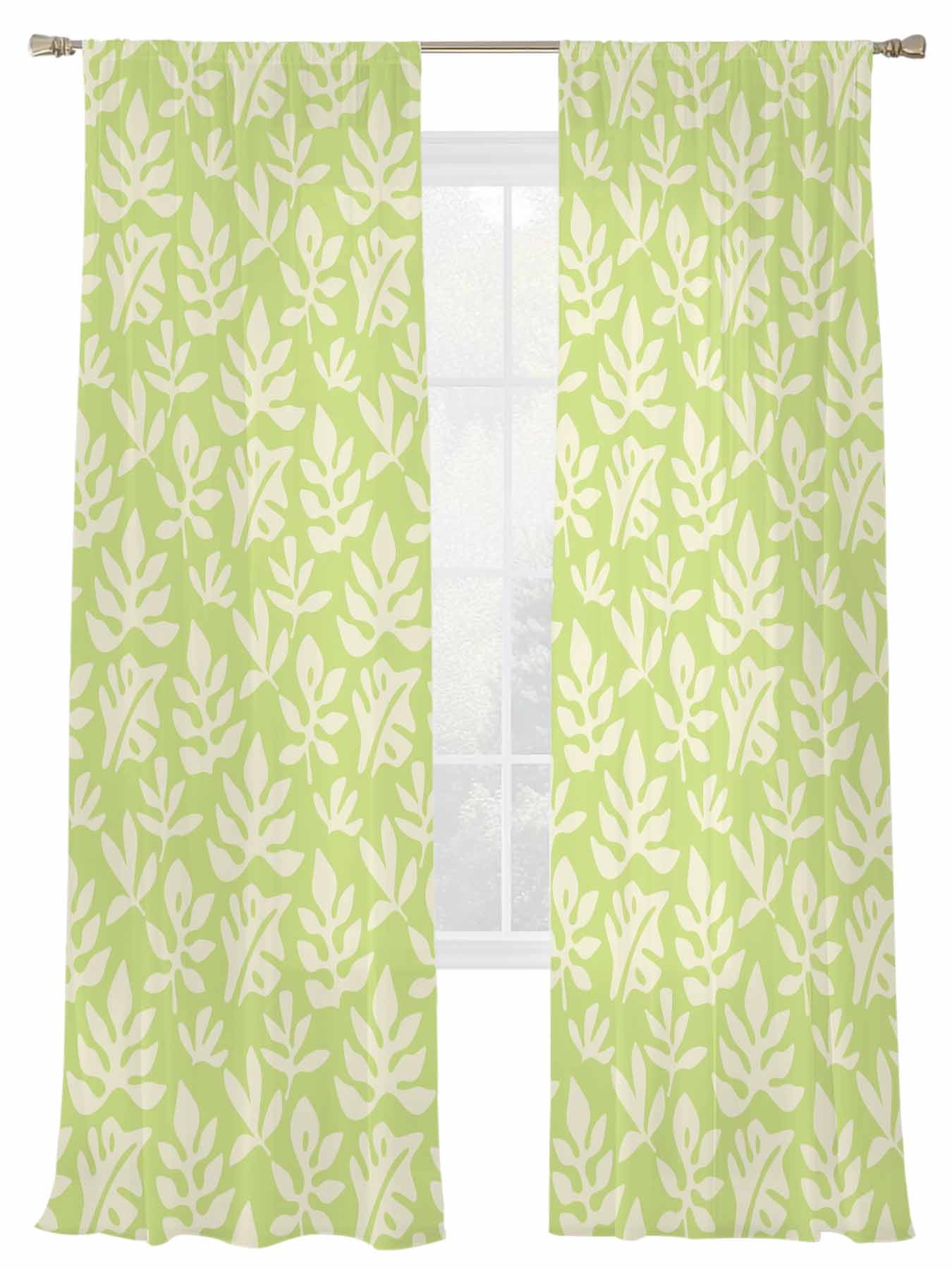 Simple Daisy Silhouette Sheer Curtains 84 Inch Long 2 Panels, Retro Flowers Green Patterns Light ...