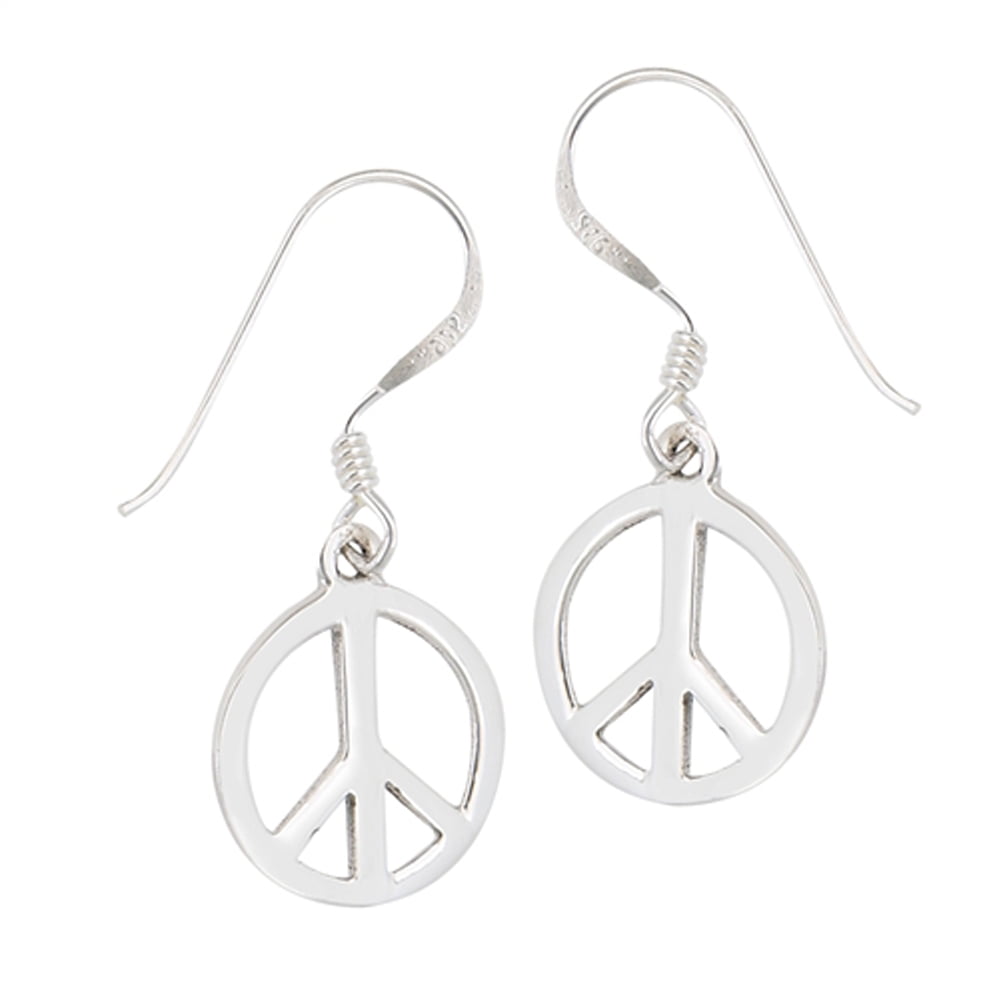 Simple Dangle Peace Sign Hippie Symbol .925 Sterling Silver Bohemian ...