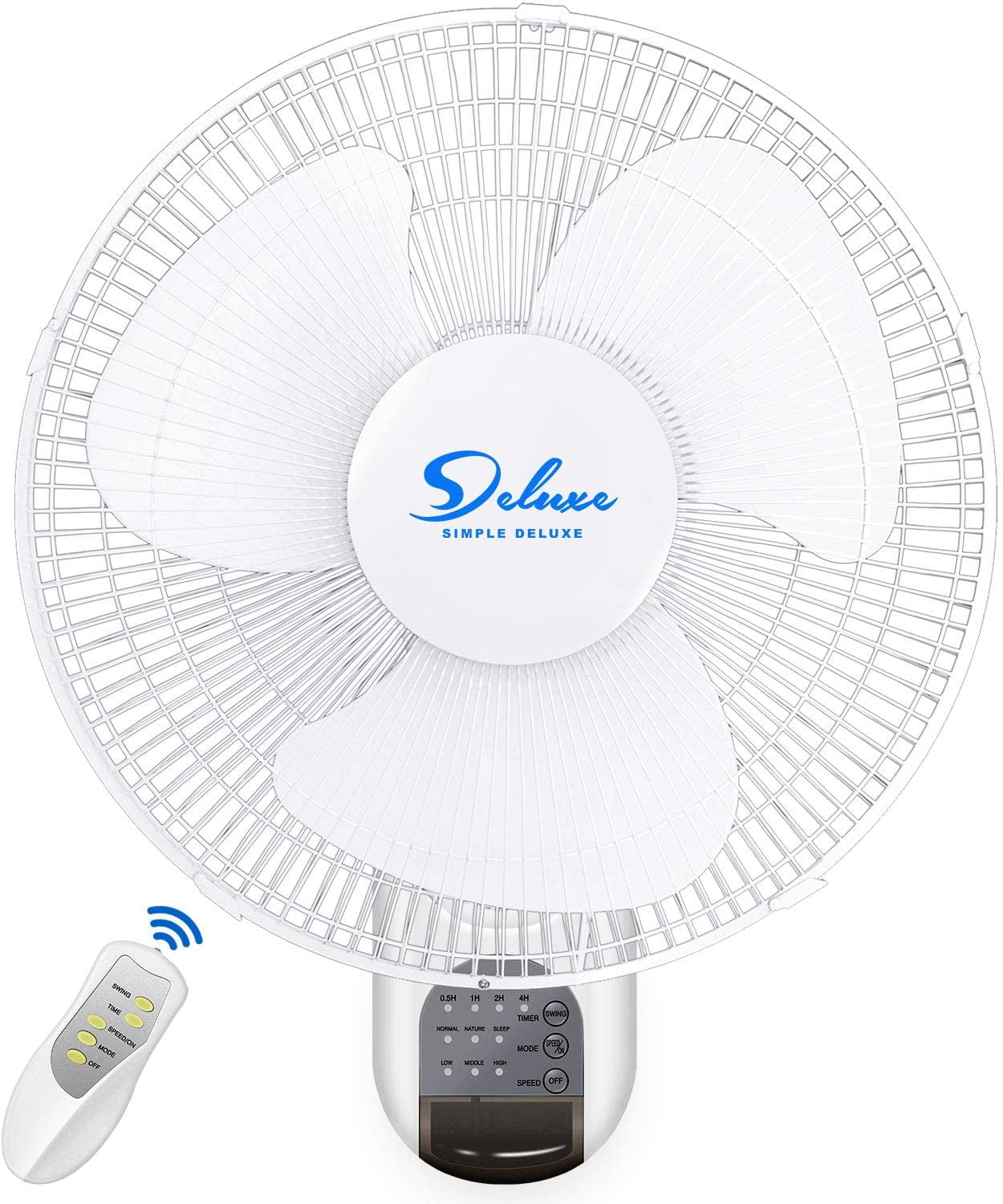 Simple Deluxe 16 Inch 3-Speed Wall Mount Fan with Remote Control, Timer ...