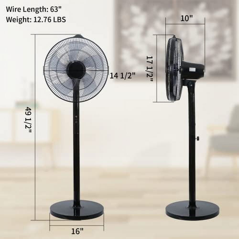 Simple Deluxe 16 Inches Stand Fan with Pedestal Base, Height Adjustable ...