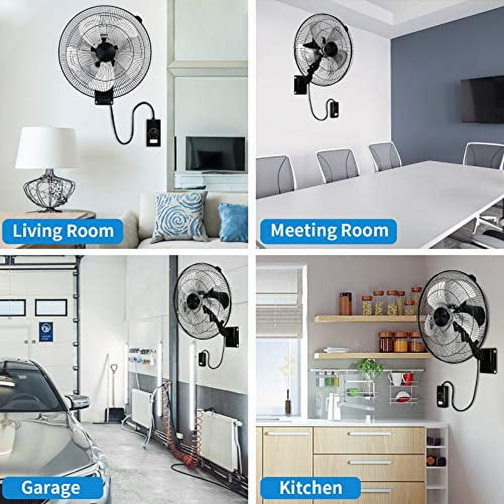 Simple Deluxe 18 Inch Metal Wall Mount Fan, 90-Degree Oscillation, 5 ...
