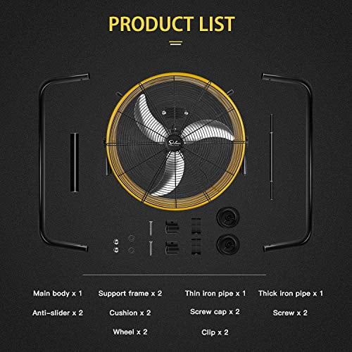 Simple Deluxe 24 Inch Heavy Duty Metal Industrial Drum Fan, 3 Speed Air ...