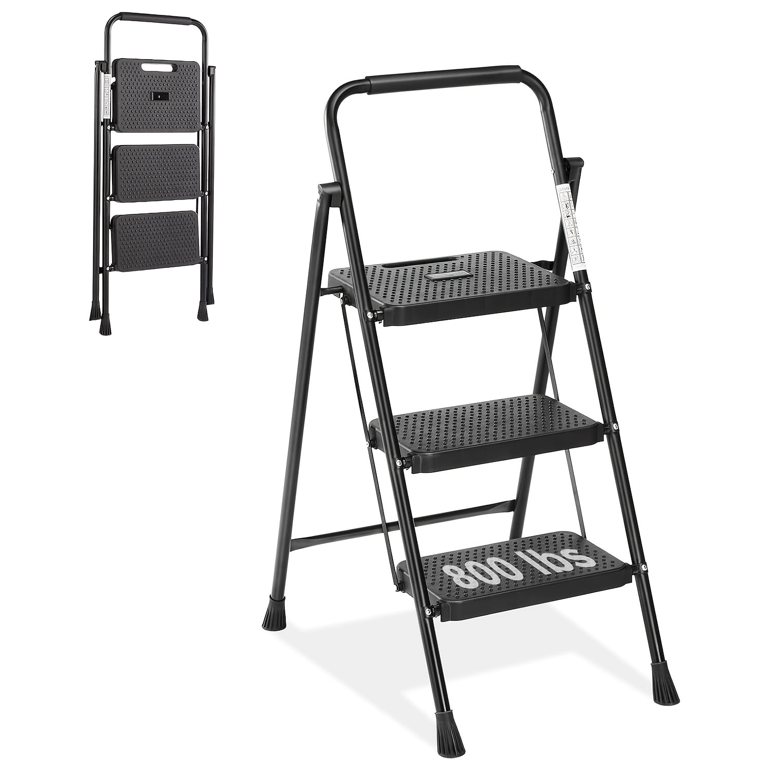 Simple Deluxe 3-Step Foldable Step Stool, 800lbs Capacity, Wide Anti ...