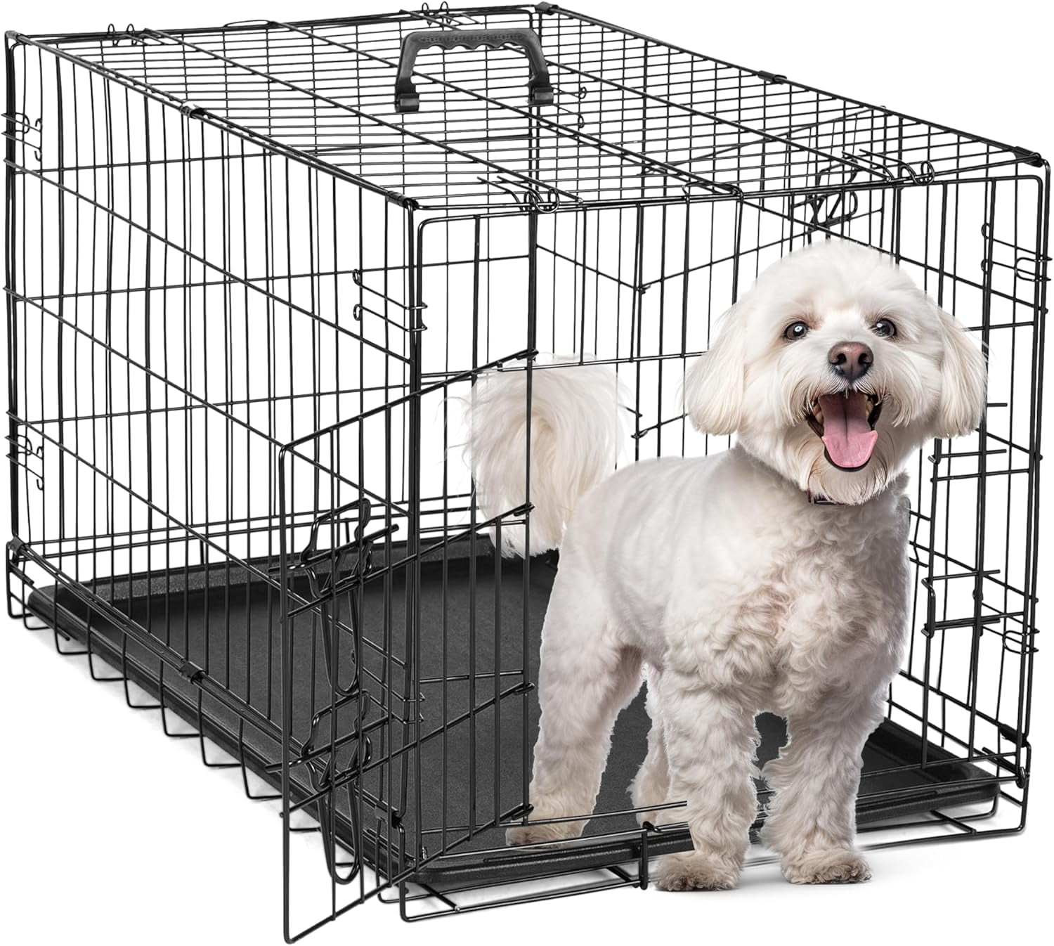 Simple Deluxe 30-Inch Medium Dog Crate with Divider, Double Door ...