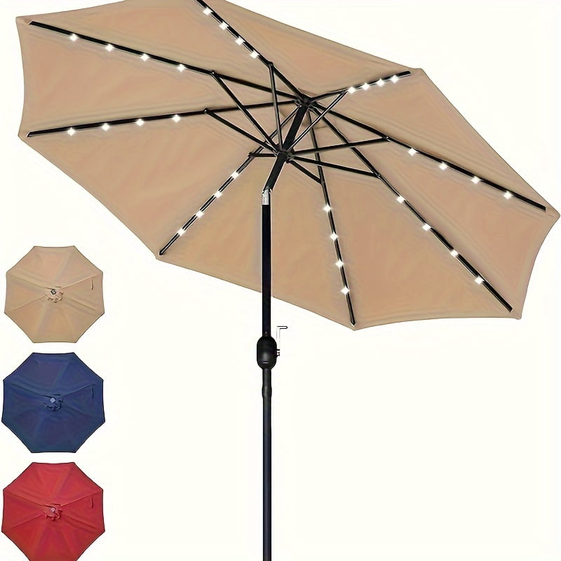 Simple Deluxe 9' Solar Umbrella - 32 LED Lighted Patio Umbrella - Push ...