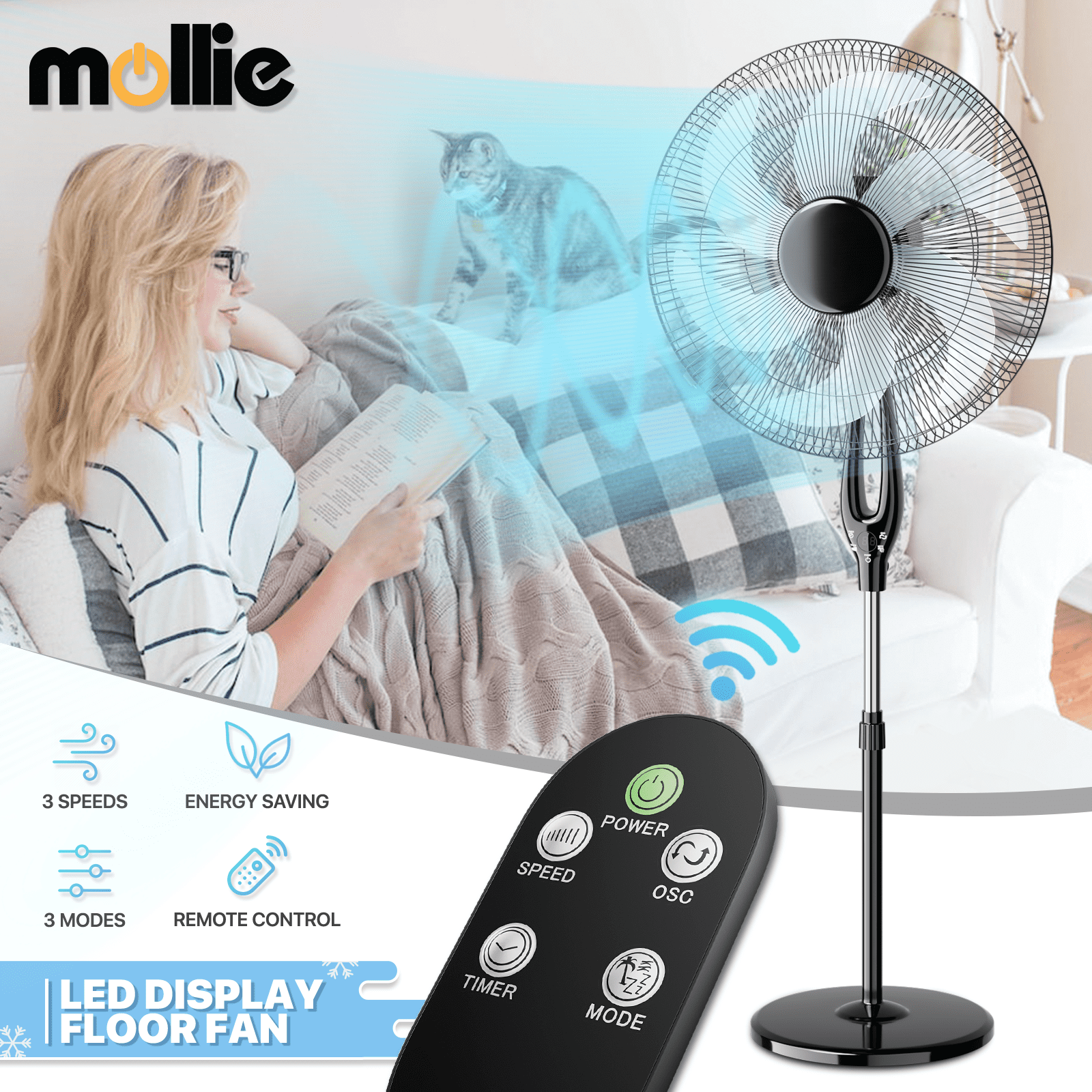 Simple Deluxe Adjustable Height 3-Speed Oscillating Pedestal Stand Fan ...