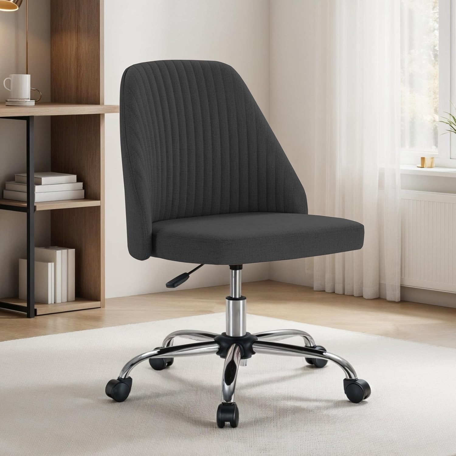 Simple Deluxe Armless Office Desk Chair, Modern Cute Swivel Vanity ...