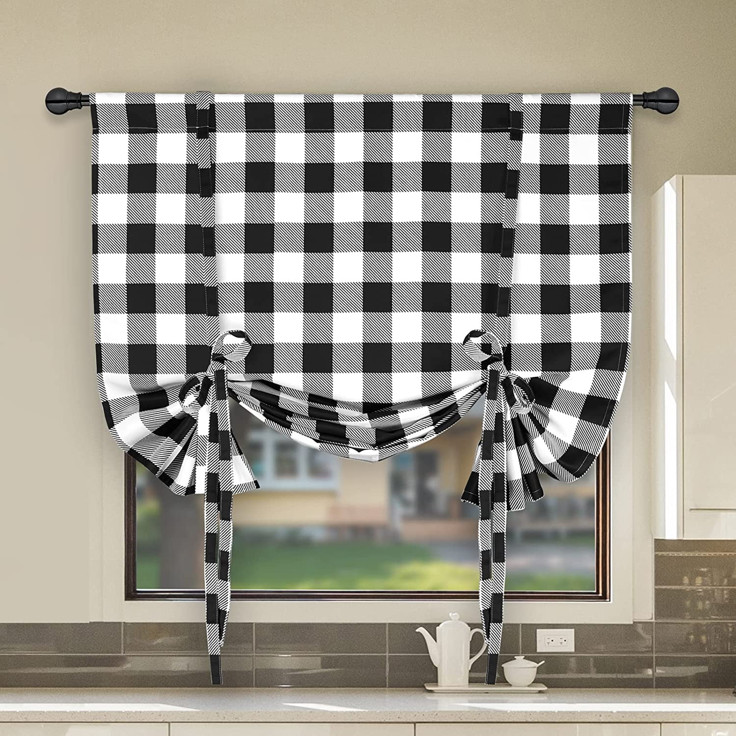 Simple Deluxe Buffalo Check Gathered Window Curtain Pair of 2 -Plaid ...