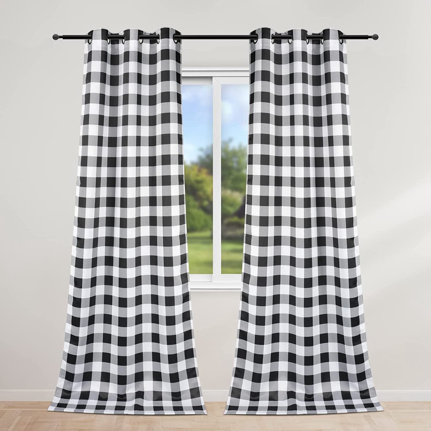 Simple Deluxe Buffalo Check Gathered Window Curtain Pair of 2 -Plaid ...